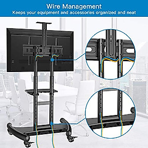 Rolling/Mobile TV Cart with Wheels for 32-75 Inch LCD LED 4K Flat Screen TVs - TV Floor Stand with Shelf Holds Up to 100 lbs, Height Adjustable Trolley Max VESA 600x400mm- PSTVMC05