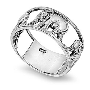 Sterling Silver Women's Elephant Ring Wholesale 925 Wide Band 10mm Size 8