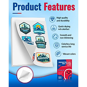Colemoly Sticker Paper Printable Vinyl for Inkjet Printer 25 Sheets Matte White Waterproof Decals Adhesive Quick Drying Tear resistance Non-residue Label Vivid Color 8.5x11 In for Craft,Scrapbooking