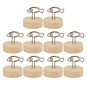 Fofetbfo 10PCS Table Number Holder Fish Shape Name Card Clips Table Card Holders Vertical Simple Place Card Holder Cute Place Card Holder with Log Base for Wedding Centerpieces Bridal Shower Birthday