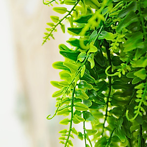 FARROWR 2 Pcs Artificial Boston Ferns Plants Hanging Faux Greenery Vine Fake Ivy Vine Leaves Plastic Plants for Wall Home Garden Wedding Hanging Decoration
