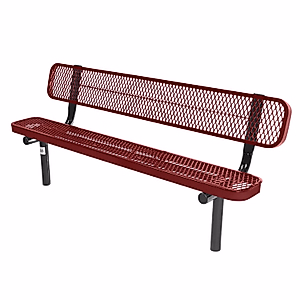 COATEDOUTDOORFURNITURE Coated Outdoor Furniture Heavy-Duty Outdoor Bench Thermoplastic Coated, Expanded Metal, Commercial-Grade Seating, Made in America (Inground with Back, 6 Ft, Burgundy)