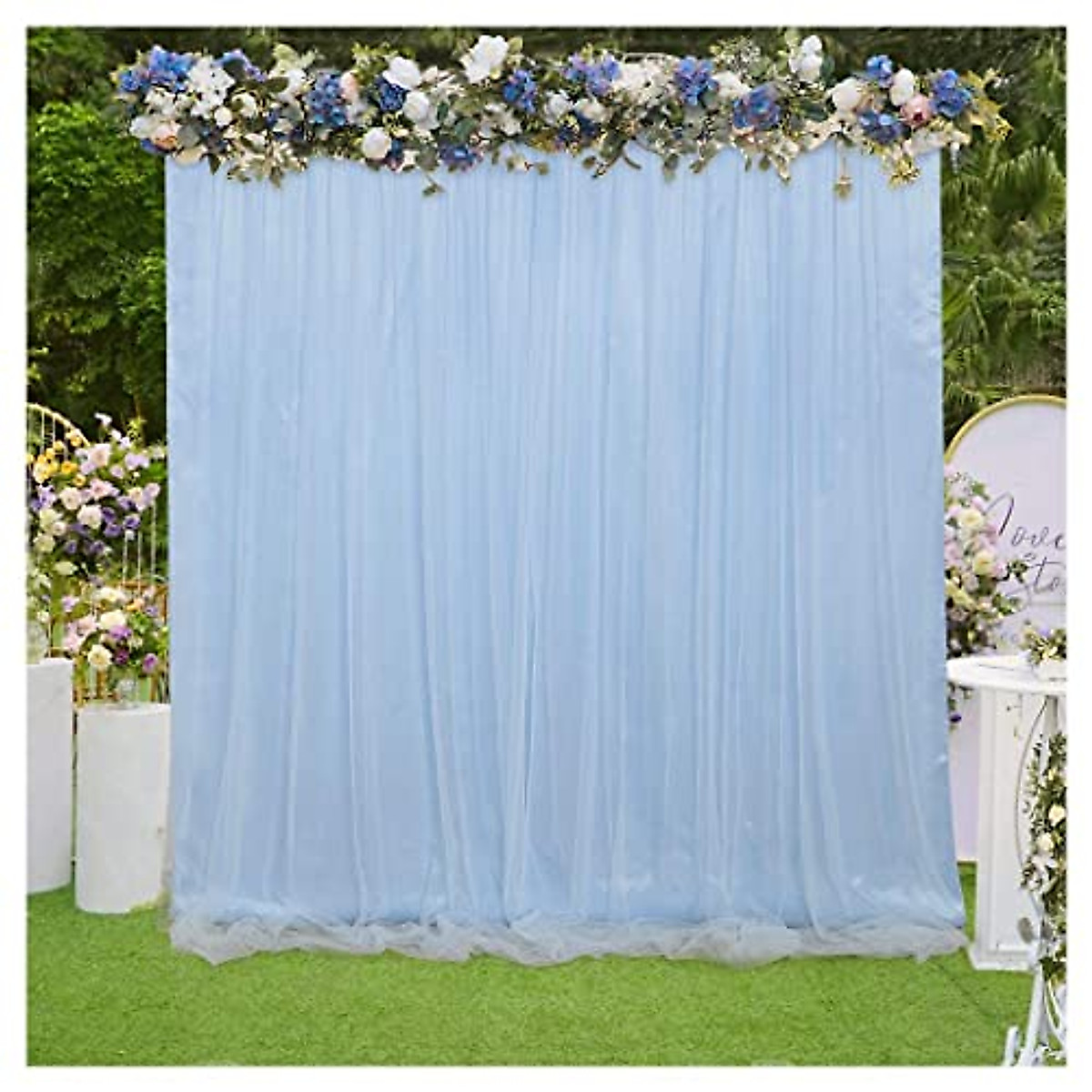 Wedding Tulle Backdrop Curtains 5ftx7ft Baby Blue Stage Backdrop Fabric Dessert Table Background Photography Decorations