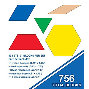 Carson Dellosa Math Blocks Shape Cut-Outs—6 Sets of Colorful Hexagon, Trapezoid, Rhombuse, and Triangle Geometric Shapes, Perforated Math Manipulatives for Hands-On Learning (756 pc)