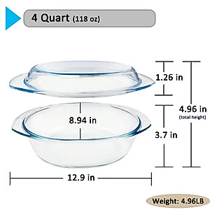 LERIYUFS 3.5L Glass Casserole with Glass Lid, Oval Clear Microwavable Glass Bowl With Lid, Oven Safe Covered Glass Baking Dish for Oven (118 oz-Oval)