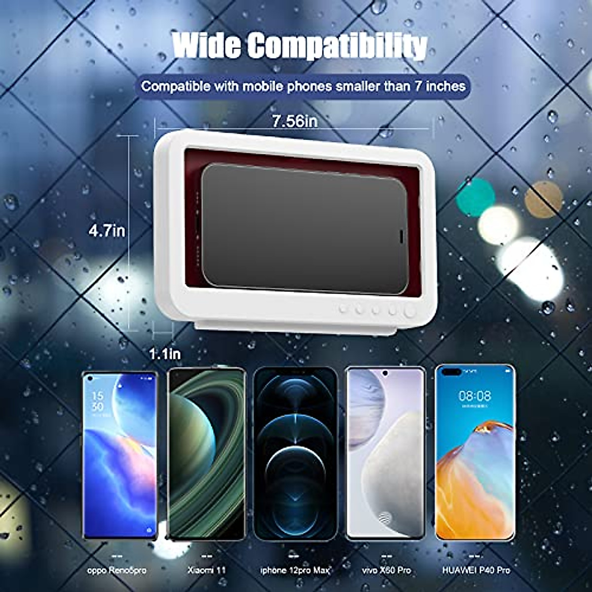 Enlanda Shower Phone Holder Waterproof Anti-Fog Touch Screen 360° Rotation Wall Mount Phone Holder Phone Case No Drilling Design for Shower Bathroom Mirror Bathtub (White)