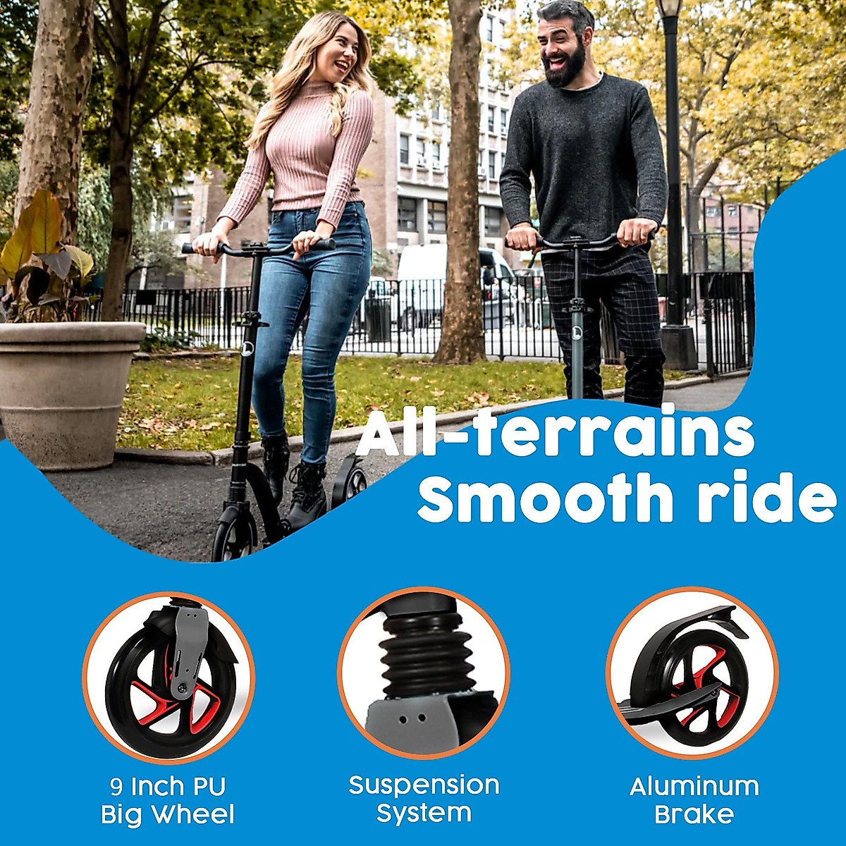 LaScoota Kick Scooter for Adults & Teens. Perfect for Youth 12 Years and Up Men & Women. Lightweight Foldable Adult Scooter Large Sturdy Wheels (Dark) The Metro