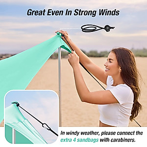 ADesign Windproof Beach Tent Sun Shelter with 8 Sandbags, Wind Resistant Large Family Beach Canopy with Sand Shovel, UPF50+, 6.5 FT Tall, Easy Setup Sun Shade for Beach Vacation