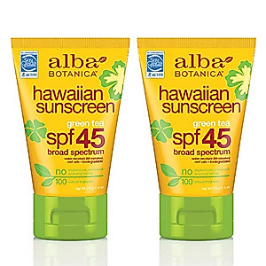 Alba Botanica Green Tea Hawaiian SPF 45 Sunscreen, 4 oz. (Pack of 2)