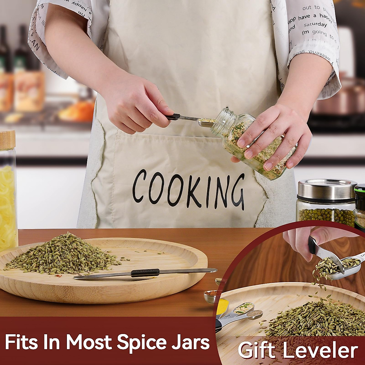 [2024 NEW] longzon 8 Full-Sized Measurements Magnetic Measuring Spoon Set with Leveler - Durable Engraved Markings, Magnetic Absorbent, Stackable Stainless Steel - Suitable for Most Spice Jars