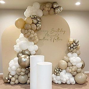 White Sand Gold Balloons Garland Arch Kit, 156pcs White Metallic Chrome Gold Nude Latex Balloons for Boho Neutral Wedding Bridal Baby Shower Engagement First Communion Baptism Birthday Decorations