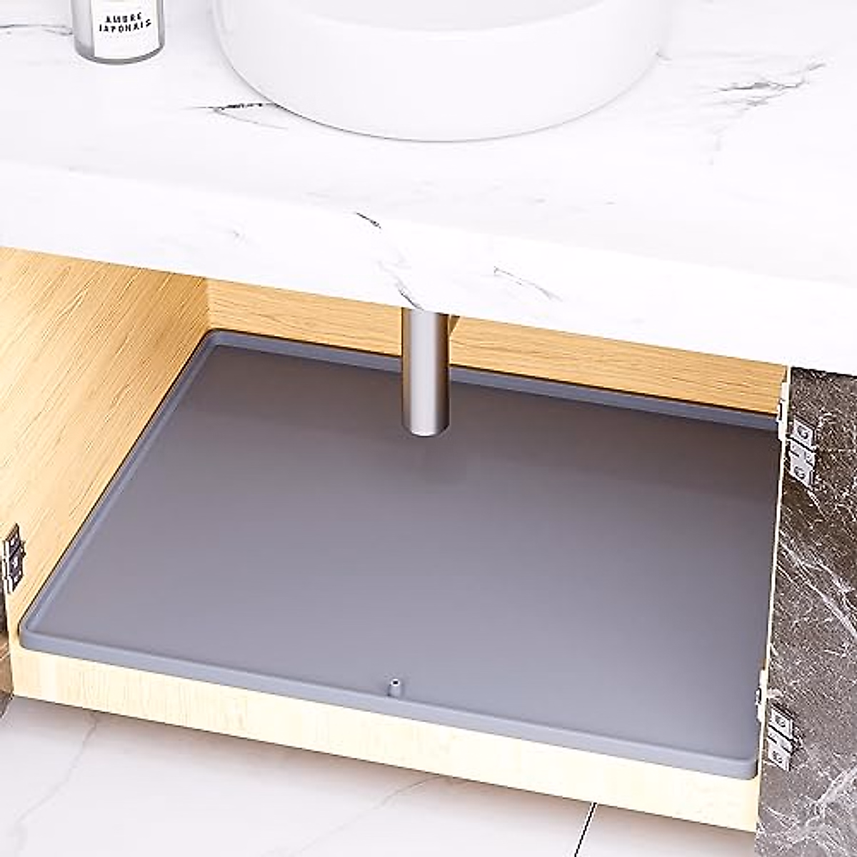 Puricon Under Sink Mat, 28” x 22” Under Sink Mats for Kitchen Waterproof, Silicone Under Sink Liner Under Cabinet Rubber Mat Protector, Flexible Under Sink Drip Tray for 30” Bathroom Cabinet -Gray