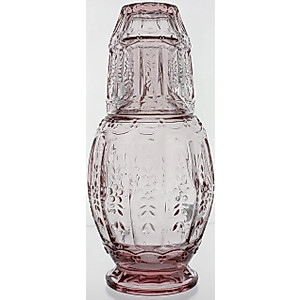 Zanzer Pink/Purple Vintage Bedside Night Carafe Set with Glass Tumbler Perfect for Storing Water, Juice and Other Drinks on Desktop/Shelf