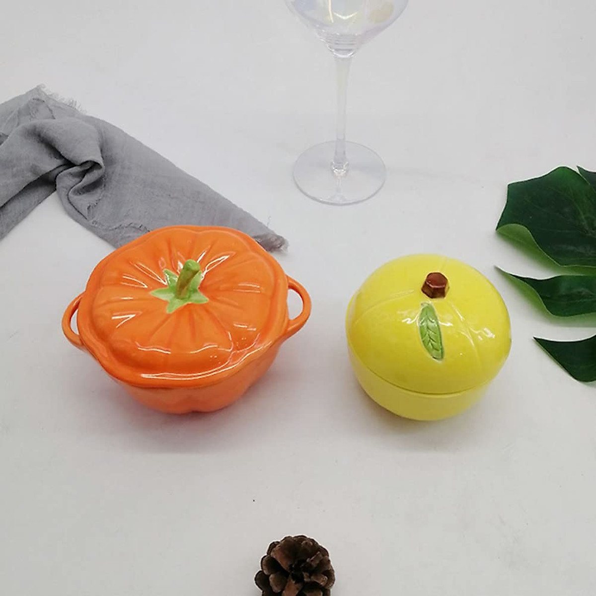 Angoily Ceramic Pot with Lid Cute Lemon Shape Noodle Bowl Steam Soup Bowls for Home Kitchen Egg Custard Medicinal Birds Nest Tonic