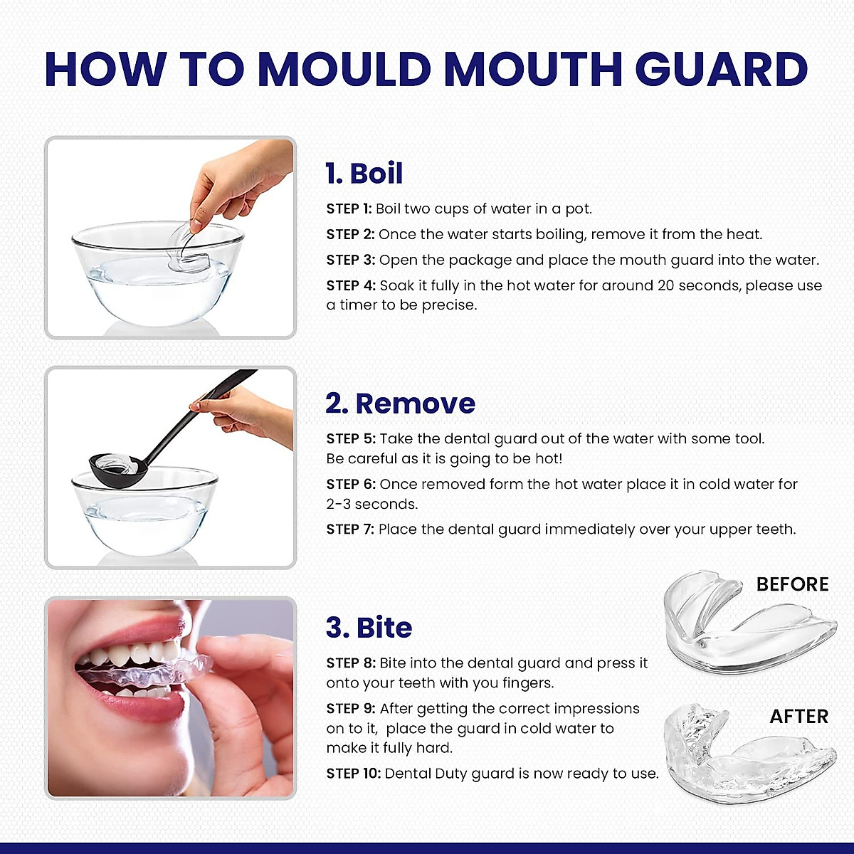Professional Mouth Guard for Grinding Teeth - 2 Sizes 4 Pieces Mouthguard, Moldable Night Guards for Teeth Grinding, Night Guard for Bruxism & Teeth Clenching - Dental Guard Case