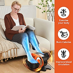 ROTAI Under Desk Elliptical Massage Machine for Elderly Seniors Electric Leg Circulation Foot Pedal Exerciser, Smart Portable Trainer for Home & Office with Remote and LCD Monitor (Orange)