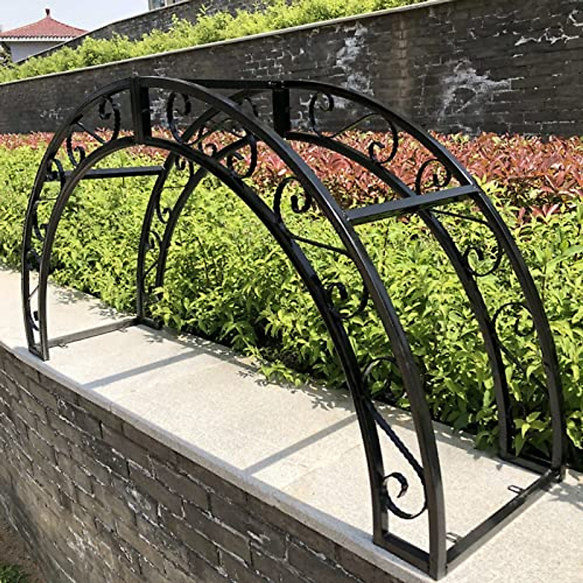 Semi-Circular Garden Arch,Iron Art Rose Arch,Climbing Plants Arch Arbor Wall Trellis,for Decoration Outdoor Gardens Entrance/Villa Door Arches,Black (Size : 180x90cm/70.8x35.4in)