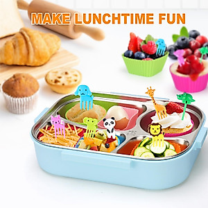 SEANSDA 70 Pcs Silicone Lunch Box Dividers Set, Thicked Silicone Cupcake Liners for Baking, Reusable Lunch Bento Box Accessories with Animal Food Picks for Kids (20 Cupcake Cup + 50 Picks)