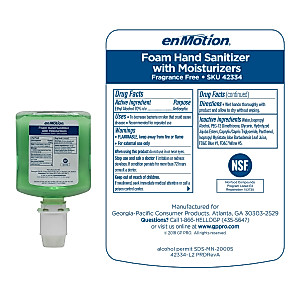 EnMotion Gen2 Moisturizing Foam Hand Sanitizer Dispenser Refill By GP PRO (Georgia-Pacific), Fragrance Free, 42334, 1000 ML Per Bottle, 2 Bottles Per Case