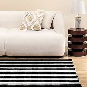 joybest Buffalo Plaid Rug 3 x 5 ft Black and White Checkered Area Rug Cotton Hand-Woven Indoor Outdoor Rugs Carpet for Patio, Living Room, Dining Room, Bedroom