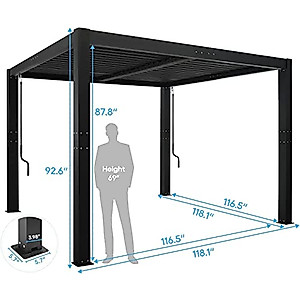 ONLYCTR Outdoor Louvered Pergola 10' × 10' Aluminum Large Pergola Patio Rainproof Pergola with Adjustable Roof, Black Gazebo for Outdoor Deck Garden Beach Patio (10' × 10', Black)