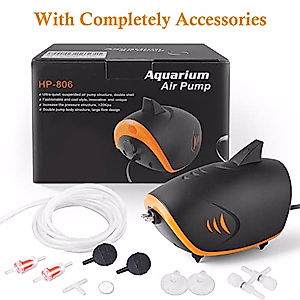 HITOP 110GPH Powerful Aquarium Air Pump: Qiuet 2-outlets Aquarium Aerator, Adjustable Fish Tank Air Pump with Accessories, for 20-200 Gallon Tank