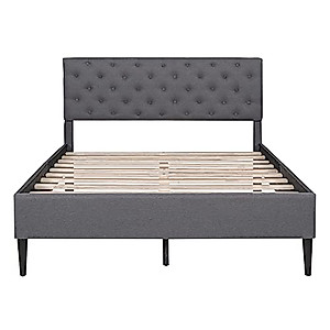 HAUSHECK Upholstered Platform Bed Frame Full Size, Bed Frames with Button Tufted Headboard, Wooden Slats Support, No Box Spring Needed, Bedframe for Kids & Adults