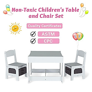Kinfant Kids Table and Chair Set, Toddler Table and Chairs Set with Double Side Detachable Tabletop for Preschool Playroom Kindergarten (Gray)