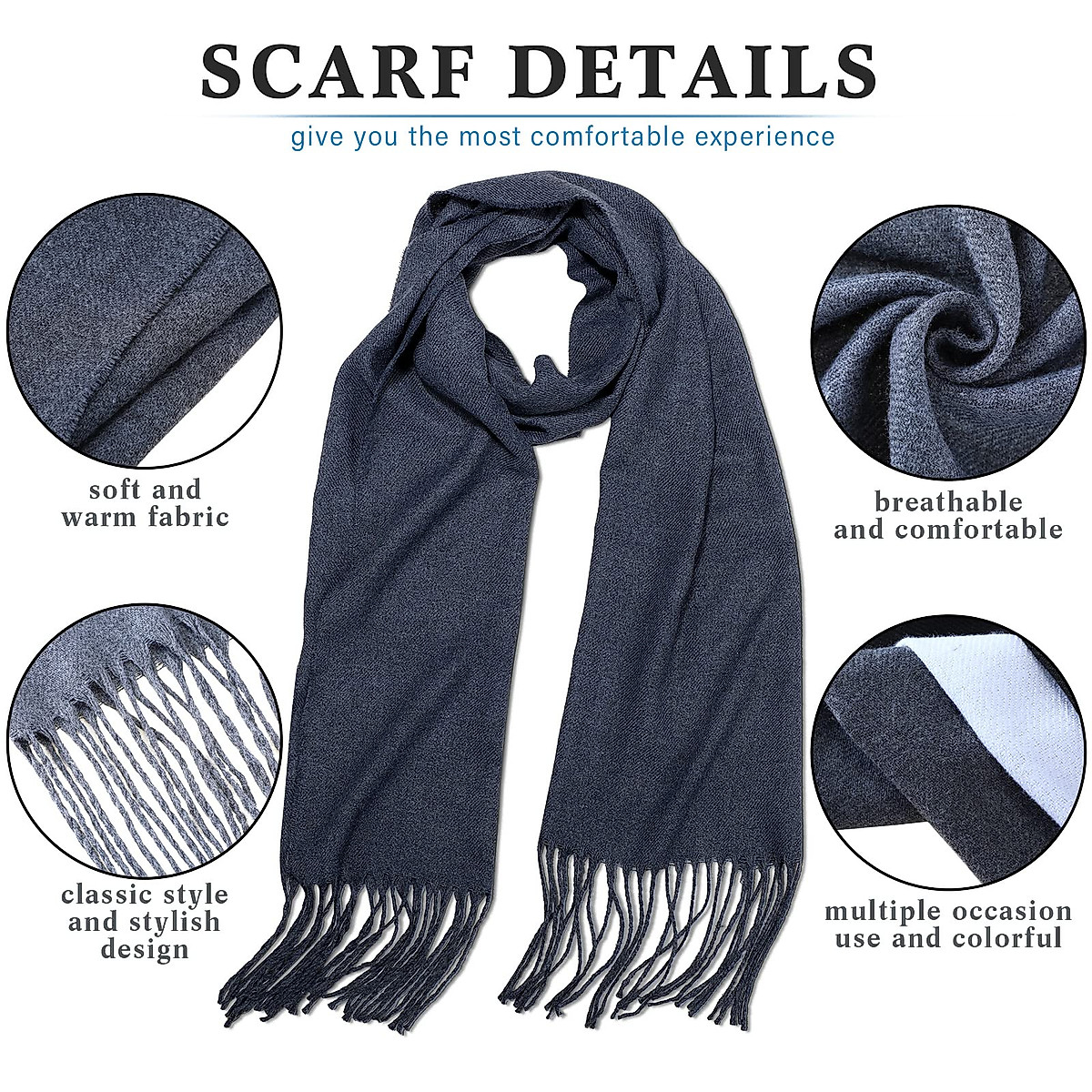 8 Pieces Winter Knit Scarf and Glove Set, Cashmere Scarf Soft Scarf with Matching Gloves Touchscreen Function for Women Gift (Black, Gray, Red, White)