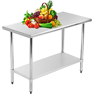 Kitchen Work Table NSF Certification Commercial Stainless Steel Prep Table W/Adjustable Foot Galvanized Base Shelf (24" x 48")