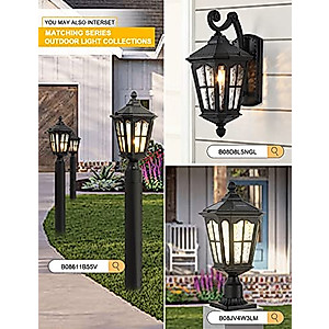 GYDZ Post Light Outdoor with 3-Inch Pier Mount Base, 17''H Exterior Post Light Fixture,Waterproof IP65 Classic Die Cast Aluminum with Water Ripple Glass, E26 Base 60W Max,Matte Black