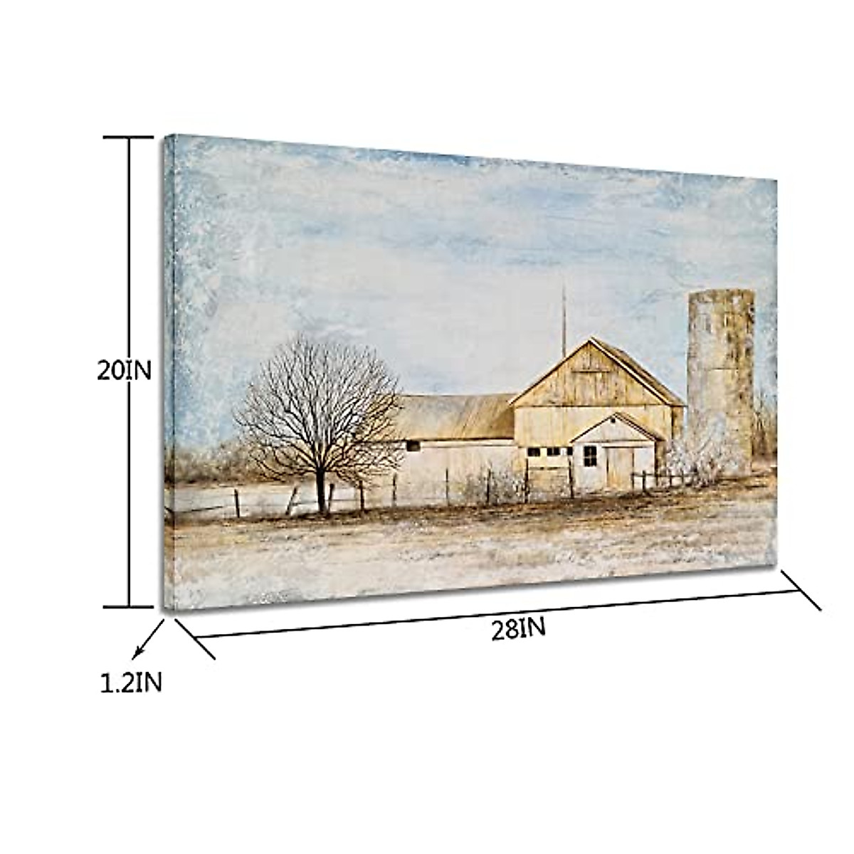 YHSKY ARTS Rustic Canvas Wall Art with Textured Old Barn and Tree Paintings Contemporary Aesthetic Farmhouse Pictures Modern Vintage Artwork for Living Room Bedroom Bathroom Decor