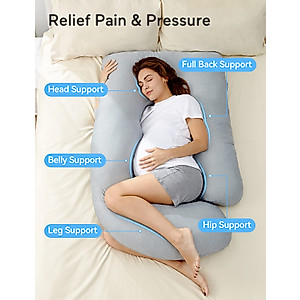 Momcozy Pregnancy Pillows with Cooling Cover, U-Shaped Full Body Maternity Pillow for Side Sleepers 57 Inch - Support for Back, Hip, Belly, Legs for Pregnant Women