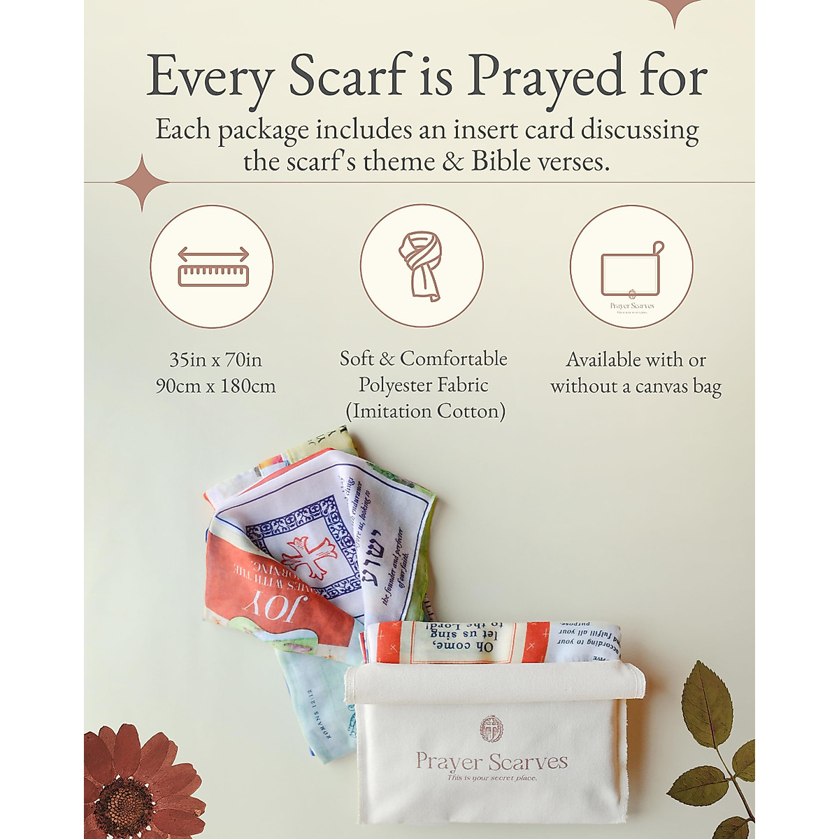 Joy Prayer Scarf - Large, Lightweight Prayerfully Made Bible Verse Shawl, 35x70", Colorful Uplifting, Meaningful Faith Gift (Scarf Only)