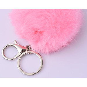 Cityelf Cute Faux Rabbit Fur Ball Pom Pom Keychain Car Key Ring Handbag Tote Bag Pendant Purse Charm (Pink)