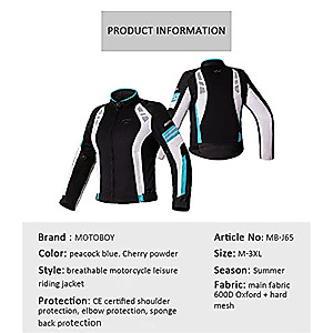 Women's Motorcycle Jacket Summer Breathable Motorbike Moto Jacket Riding Ladies Clothing with removable protective gear (White, XXXL)