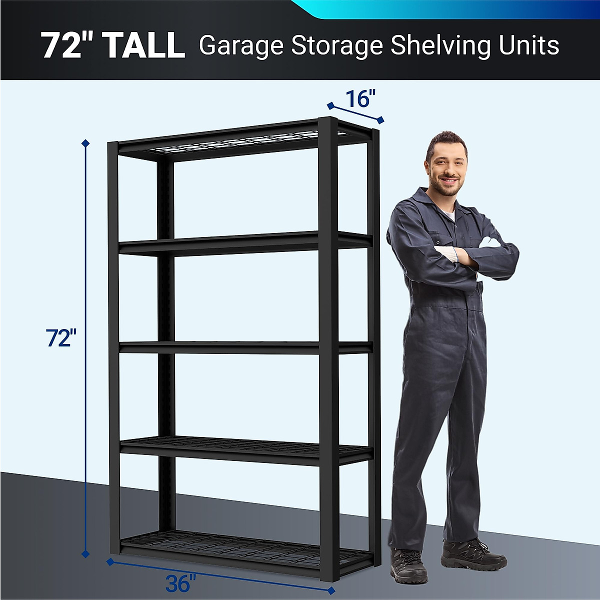 FLEXIMOUNTS 72" H Garage Shelving, 5-Tier Garage Storage Shelves, Standing Shelving Unit, Metal Wire Rack, Heavy Duty Shelving for Basement, Warehouse, 36" W x 16" D x 72" H
