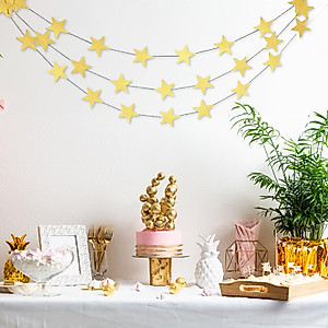 Gold Star Banner, 13Ft Glitter Paper Star Garland Hanging Stars Party Decorations for Birthday Easter Sunday Bridal Shower Baby Shower Wedding Decor