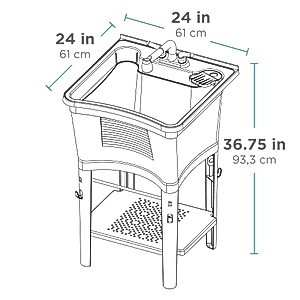 Zenna Home Utility Sink and Wall Cabinet Set: Includes Laundry Tub/Sanitation Station with Faucet, Plus Wall Cabinet (2 Doors, 3 Storage Shelves), for Laundry, Basement, Garage, Bathroom, Kitchen