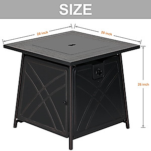 BALI OUTDOORS Gas Firepit Gas Fireplace, 50,000BTU Propane Fire Pit Table 28" Square Gas Fire Pits for Outside Propane, Black