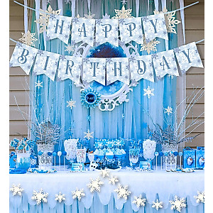 Snowflake Frozen Birthday Banner, Winter Wonderland 1st 2nd 3rd Birthday Party Decorations Snowflake Frozen Theme Party Christmas New Year Supplies