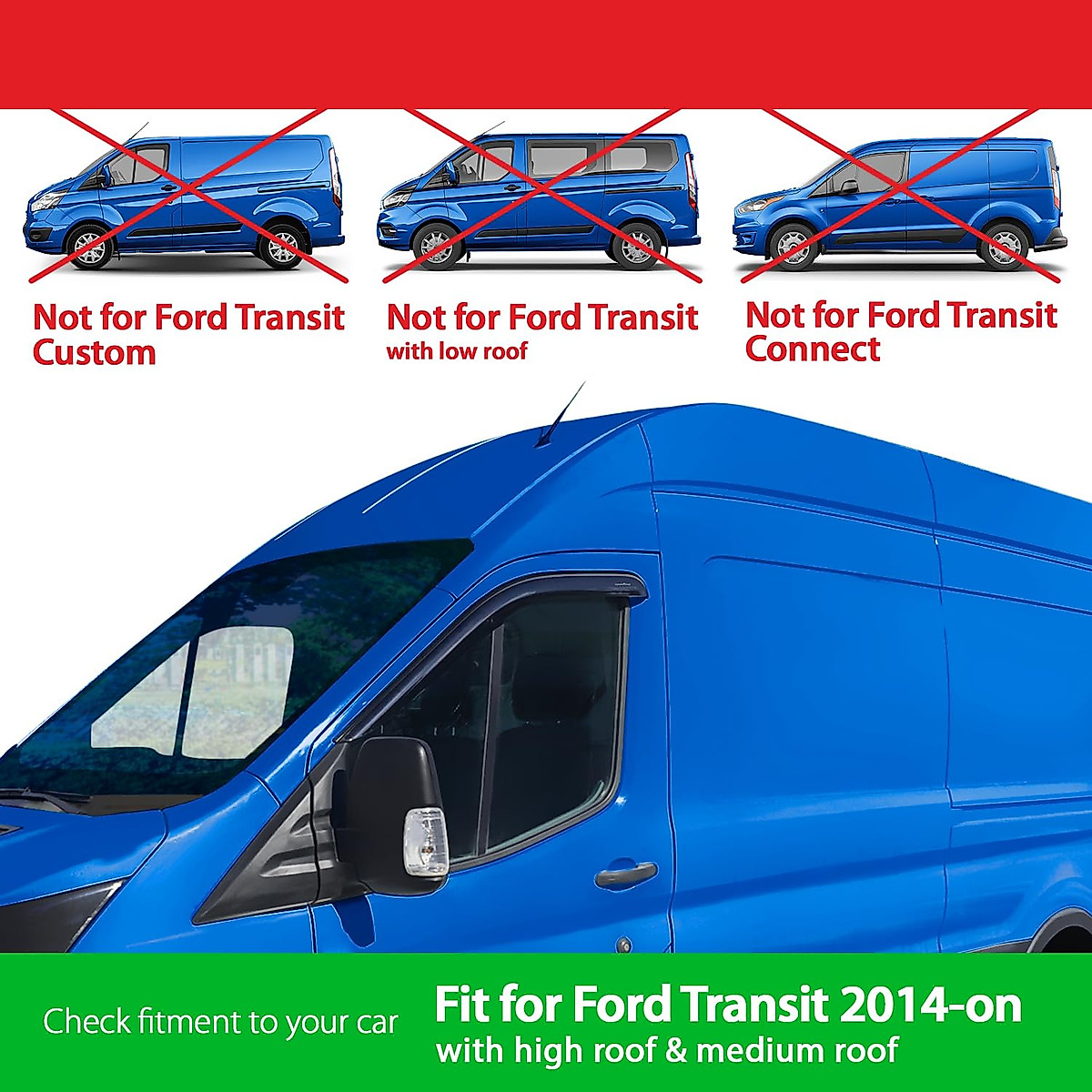 Goodyear Shatterproof Window Deflectors for Ford Transit 2014-2024, Tape-on Rain Guards, Window Visors, Vent Deflector,Vent Visor, Car Accessories, 2pcs - GY003242LP