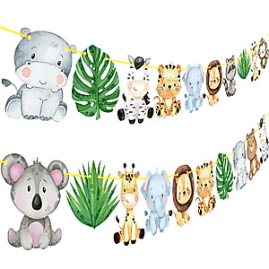 Jungle Safari Animal Banners 2pcs Safari Animals Birthday Party Cutout Banners Animal Theme Party Garland Decorations for Wild One Baby Shower Supplies