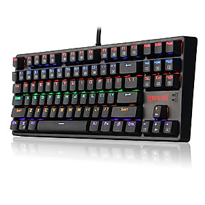 Redragon K576R DAKSA Mechanical Gaming Keyboard Wired USB LED Rainbow Backlit Compact Mechanical Gamers Keyboard 87 Keys for PC Computer Laptop Blue Switches (Black)