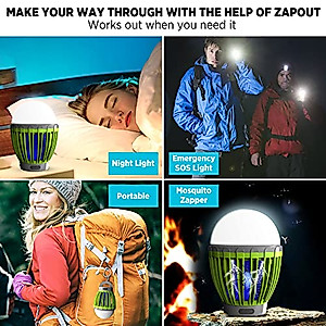 Zapout Camping Lantern Bug Buster Bulb Zapper Tent Light Portable Led and Emergency Lamp with Waterproof Mosquito Repellent Fly Killer USB 2000mAh Rechargeable Battery for Outdoor (Lime Green)