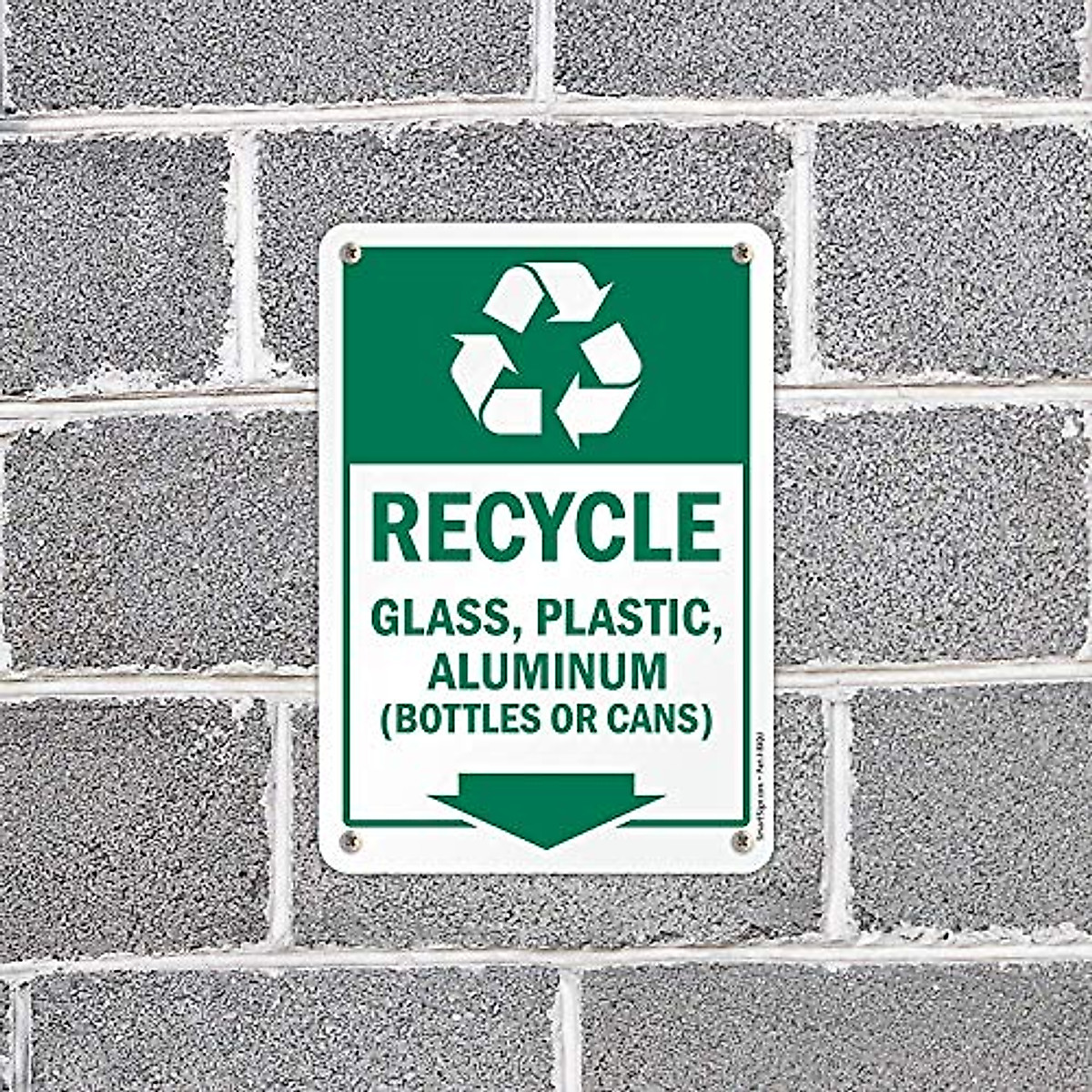 SmartSign"Recycle - Glass, Plastic, Aluminum" Sign with Down Arrow | 7" x 10" Aluminum,S2-0373-AL-07x10-RR