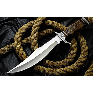 2a's Knives Handmade D2 Steel Bowie Knife with Sheath, This Cutting Knife has Hand Engraved Wood Handle.