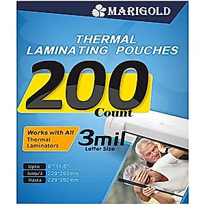 MARIGOLD 200-Pack Thermal Laminating Pouches - 3 mil Letter Size, 9"x11.5", Laminating Sheets Film for Laminator Machine (TLP3LTR)
