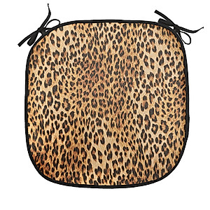 Lunarable Animal Print Chair Cushion Pads Set of 2, Wild Animal Leopard Skin Pattern Wildlife Nature Inspired Modern, Anti-Slip Seat Padding for Kitchen & Patio, 16"x16", Pastel Brown Pale Orange