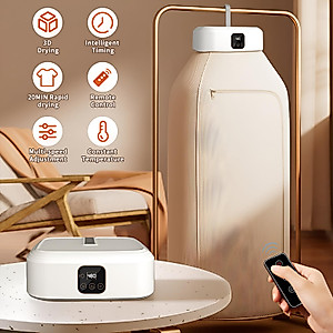 Portable Clothes Dryer, Small Dryer with Remote Control, Compact Foldable Travel Clothes Dryer with Dry Bag for RV, Travel, Home